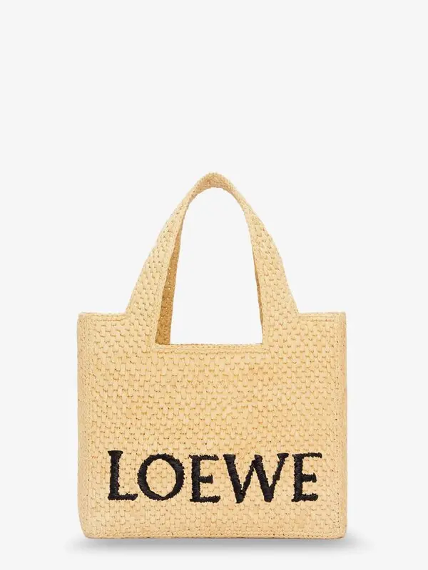 Loewe Paula's Ibiza -small Font Raffia Handbag With Embroidered Logo On The Front - Cream