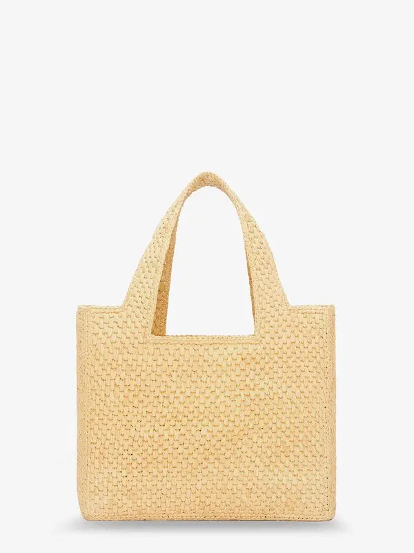 Loewe Paula's Ibiza -small Font Raffia Handbag With Embroidered Logo On The Front - Cream