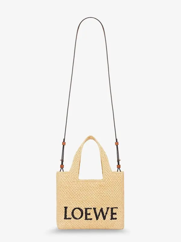 Loewe Paula's Ibiza -small Font Raffia Handbag With Embroidered Logo On The Front - Cream