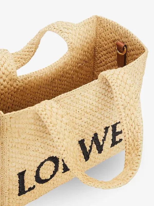 Loewe Paula's Ibiza -small Font Raffia Handbag With Embroidered Logo On The Front - Cream