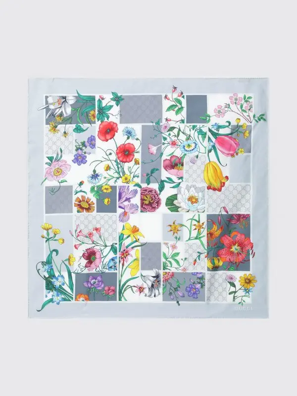 Gucci Gg Monogram And Floral Motif Silk Twill Scarf - Cream