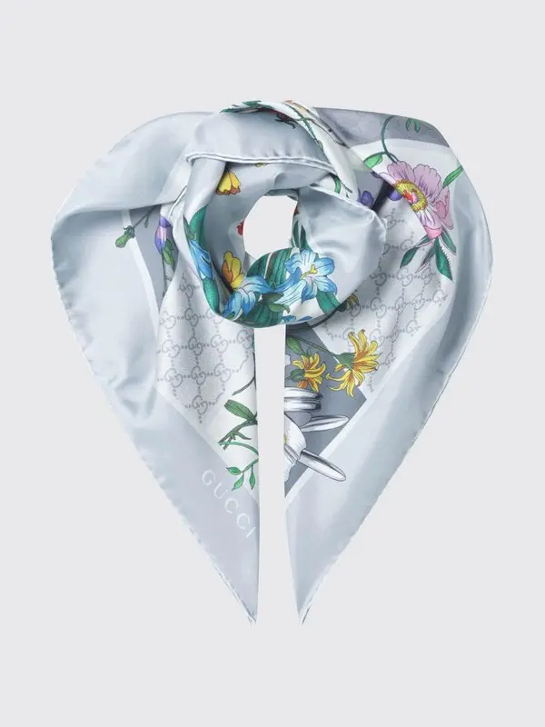 Gucci Gg Monogram And Floral Motif Silk Twill Scarf - Cream
