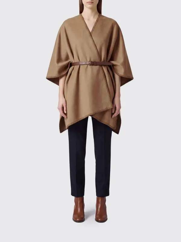 Max Mara Asymmetric Virgin Wool Cape With V-neck And Adjustable Belt