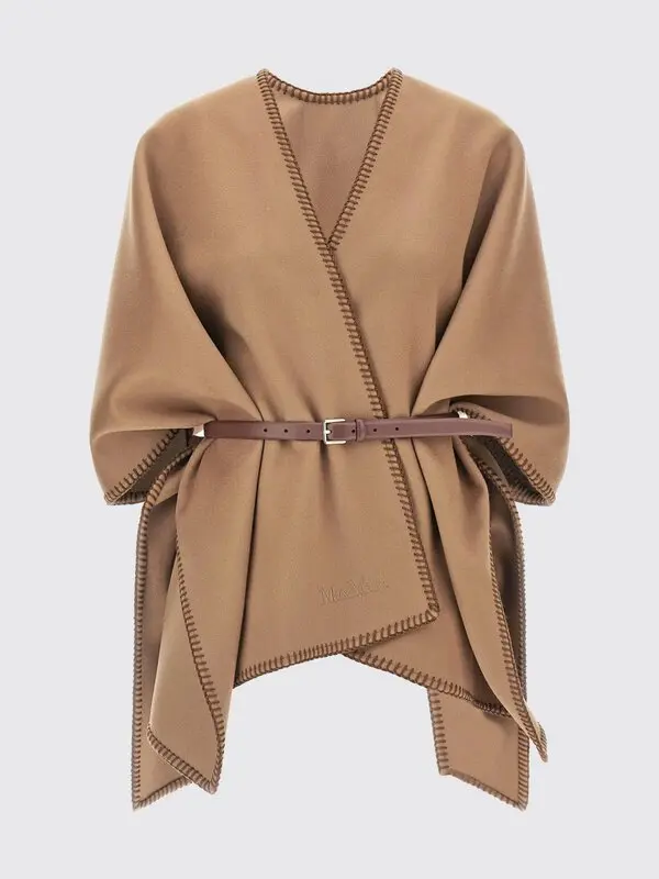 Max Mara Asymmetric Virgin Wool Cape With V-neck And Adjustable Belt