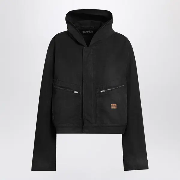 Balenciaga Cropped Jacket With Hood - Black