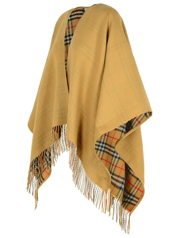 Burberry Reversible 'check' Beige Wool Cape