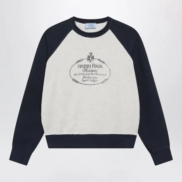 Prada Natural/navy Blue Cotton Crewneck Sweatshirt - White