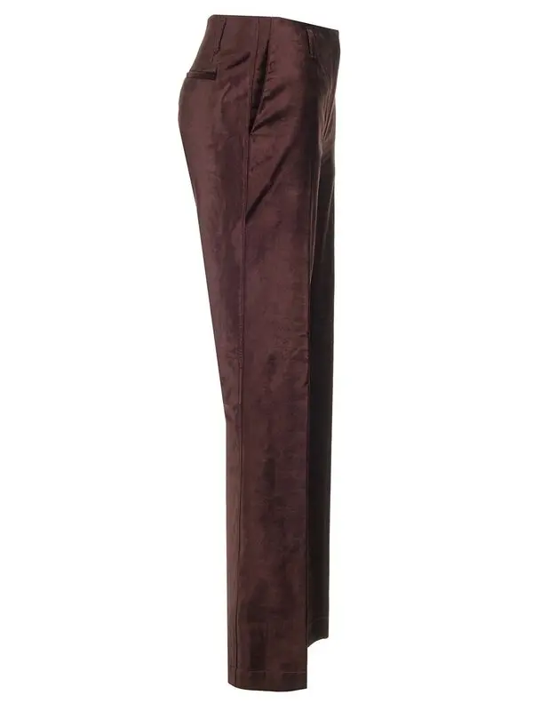 FORTE_FORTE Cotton Viscose Stretch Velvet Trumpet Shaped Pants - Brown