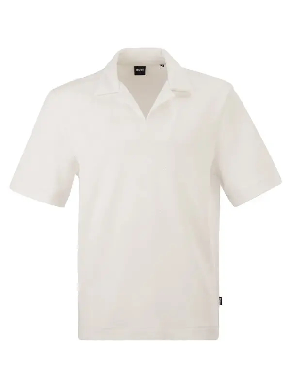 BOSS Textured Cotton Polo Shirt With Open Collar