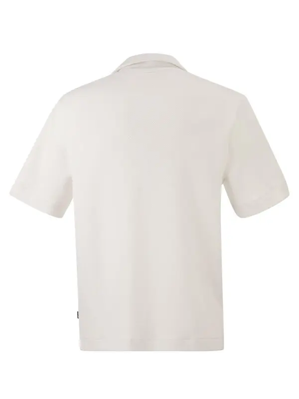 BOSS Textured Cotton Polo Shirt With Open Collar