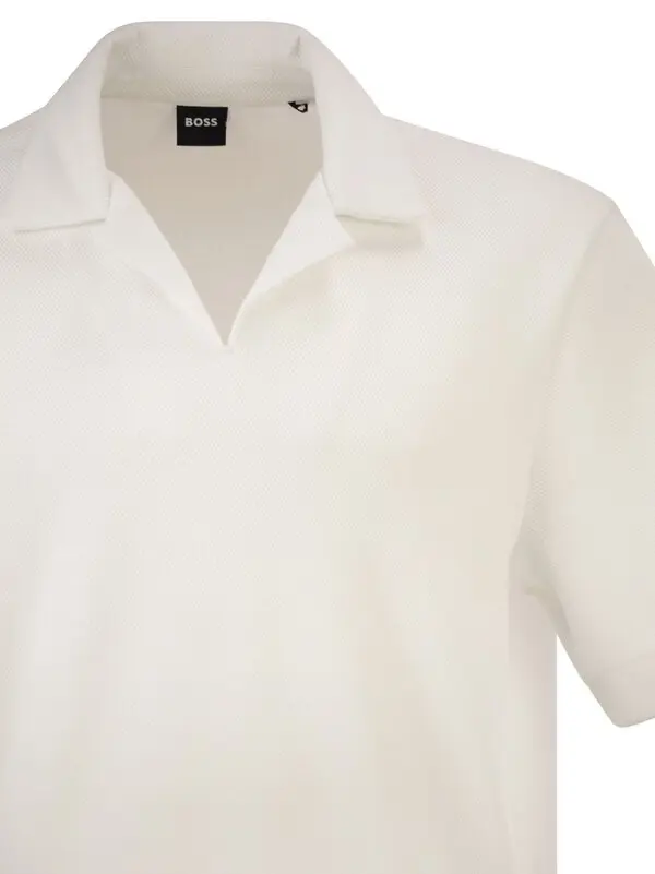 BOSS Textured Cotton Polo Shirt With Open Collar