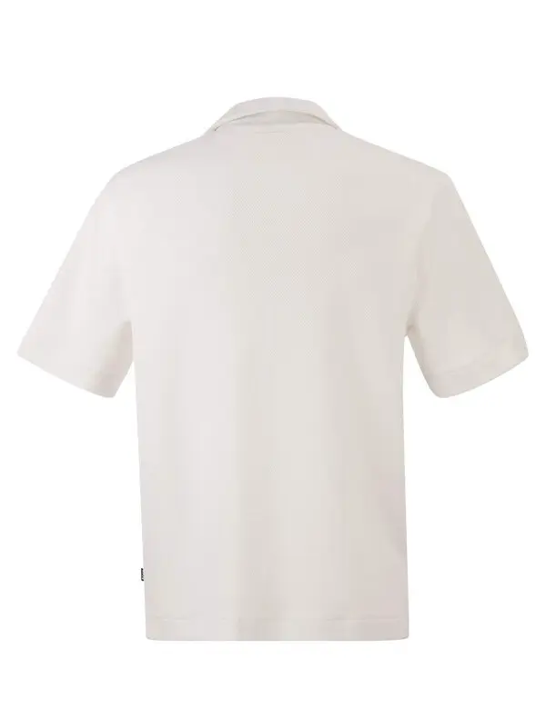 BOSS Textured Cotton Polo Shirt With Open Collar - White