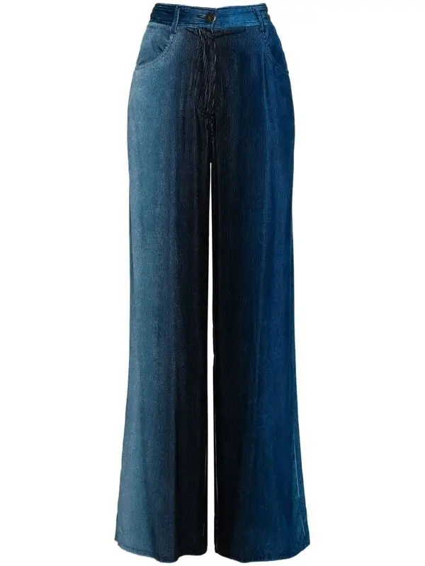 FORTE_FORTE Degradé Denim Velvet Wide Leg Pants Delav - Blue