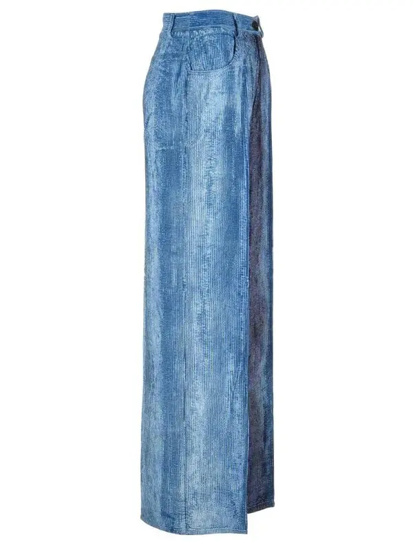 FORTE_FORTE Degradé Denim Velvet Wide Leg Pants - Blue