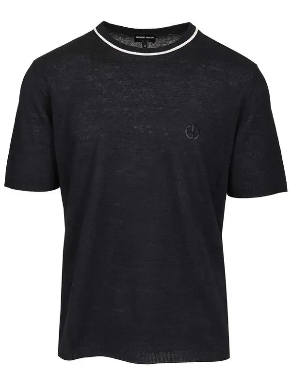 Giorgio Armani Crew Neck Sweater In Linen And Silk