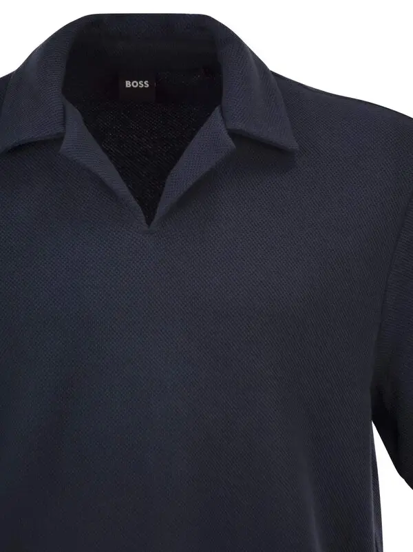 BOSS Textured Cotton Polo Shirt With Open Collar