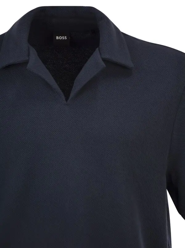 BOSS Textured Cotton Polo Shirt With Open Collar