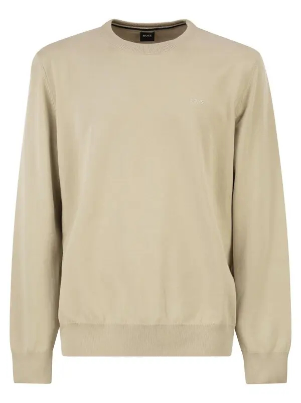 BOSS Cotton Crew Neck Sweater With Embroidered Logo