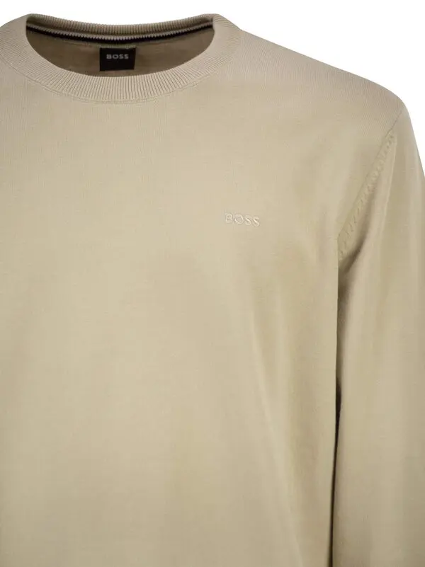 BOSS Cotton Crew Neck Sweater With Embroidered Logo
