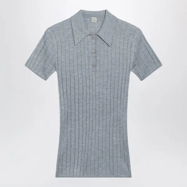 TOTEME Grey Melange Ribbed Cashmere And Silk Polo - Gray