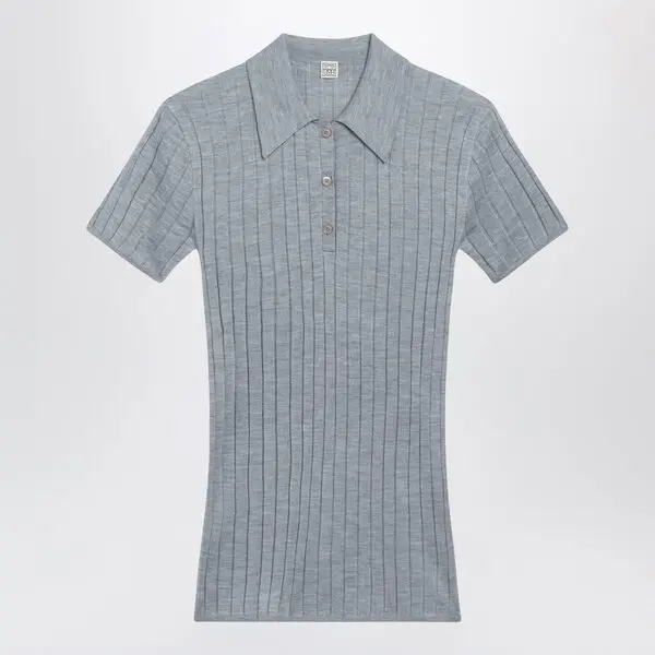 TOTEME Cashmere And Silk Ribbed Polo Shirt - Gray