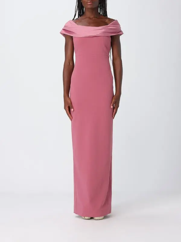 Solace London Adele Off-the-shoulder Draped Satin Long Evening Gown - Pink