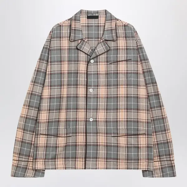 Prada Steel/cameo Checked Cotton Shirt - Gray