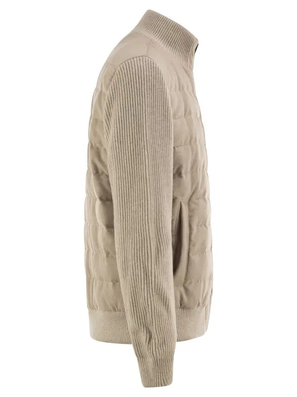 Herno Quilted Knit And Fabric Jacket - Cream
