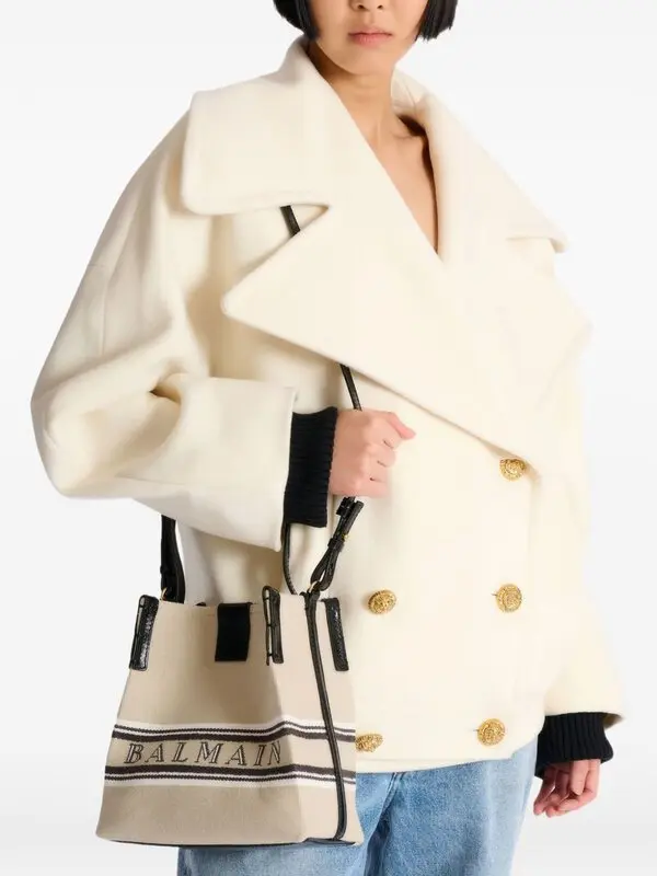 Balmain Release Canvas And Leather Bucket Bag