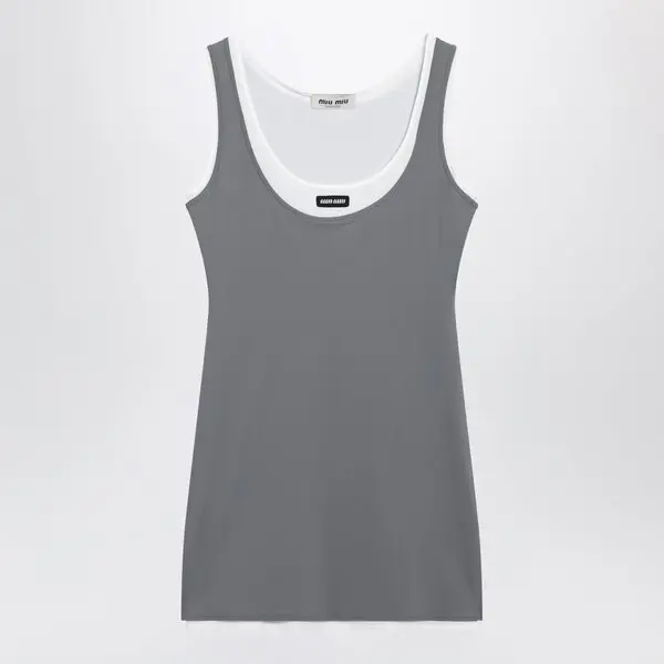 Miu Miu Short Stretch Jersey Dress In Steel - Gray