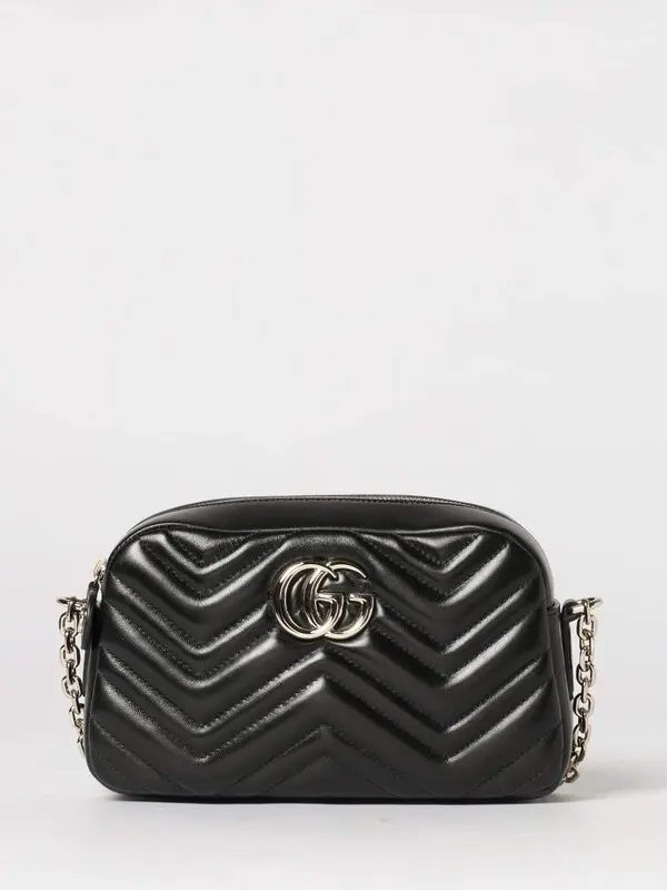 Gucci Gg Marmont Bag In Chevron Nappa Leather - Black