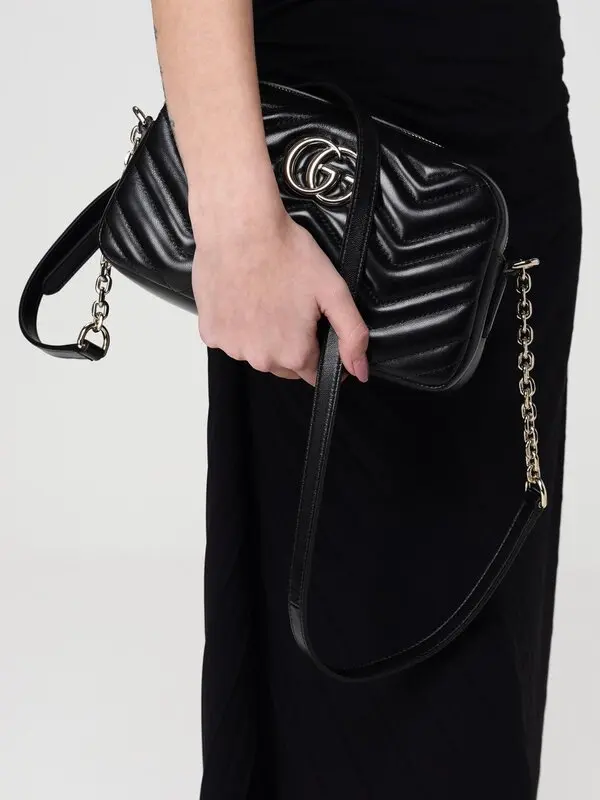 Gucci Gg Marmont Bag In Chevron Nappa Leather - Black