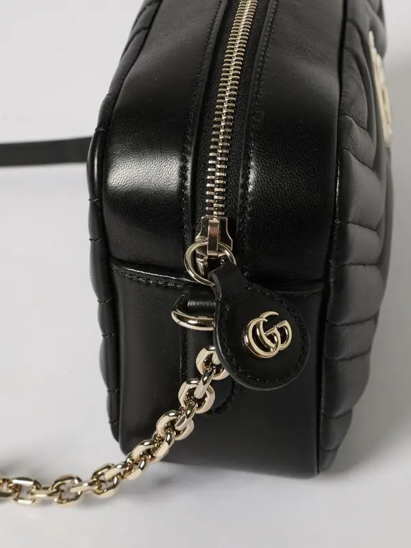 Gucci Gg Marmont Bag In Chevron Nappa Leather - Black