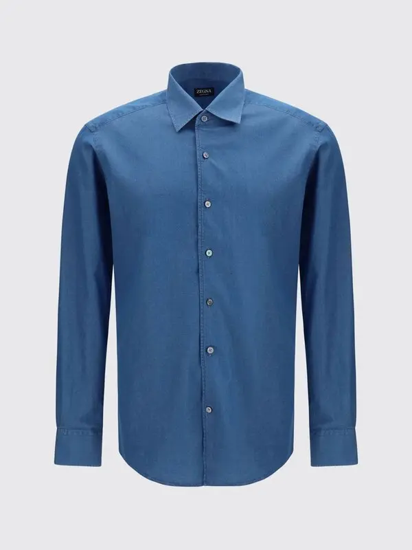 Zegna Long-sleeved Slim Fit Formal Shirt In Cotton With French Collar - Gray