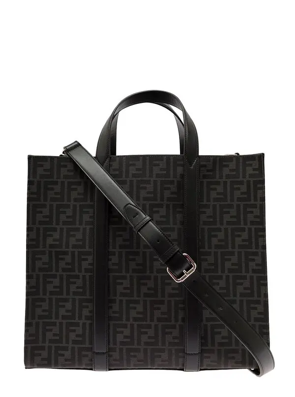Fendi Shopper In Tech Fabric Jacquard Ff - Black