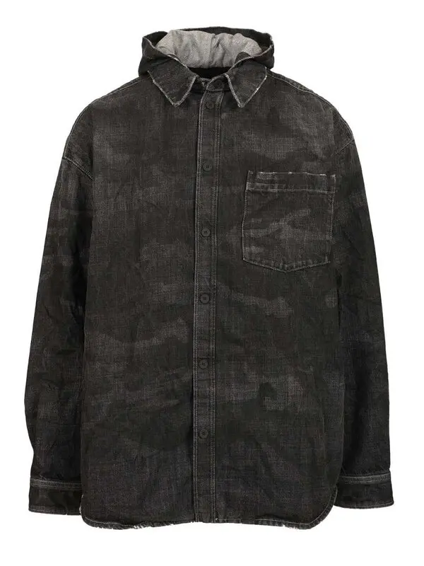 Balenciaga Hooded Denim Parka - Black