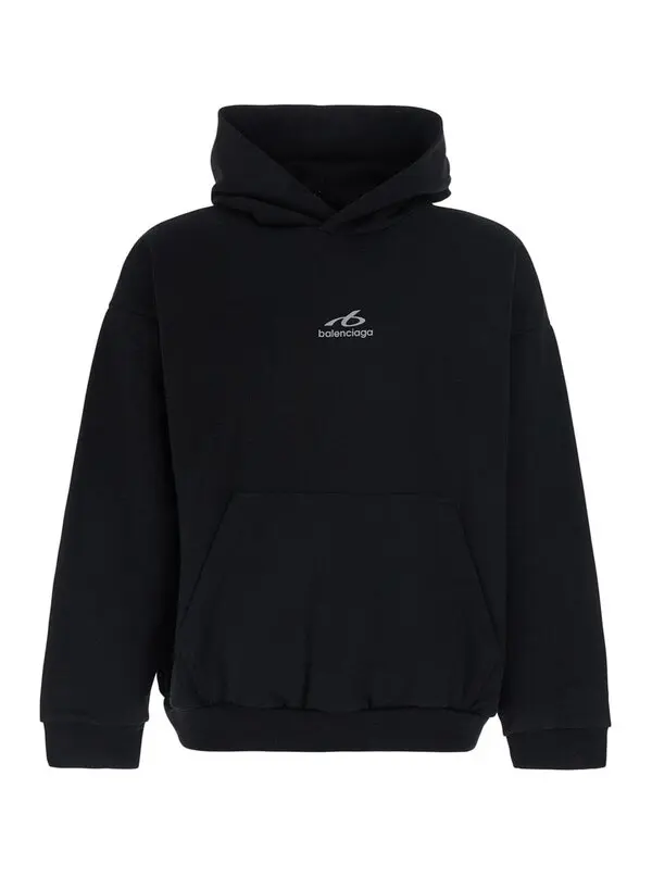 Balenciaga Cotton Logo Lettering Hoodie - Black
