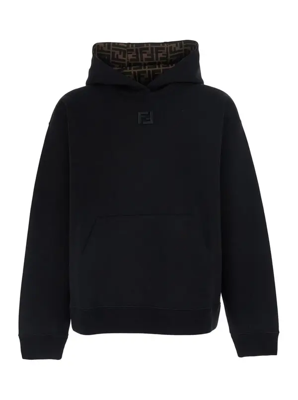 Fendi Black Hoodie With Fixed Hood And Ff Embroidery On The Front In Cotton For - Multicolor