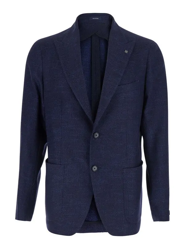 Tagliatore Blue Single-breasted Jacket With Peak Revers And Brooch On The Front In Wool For