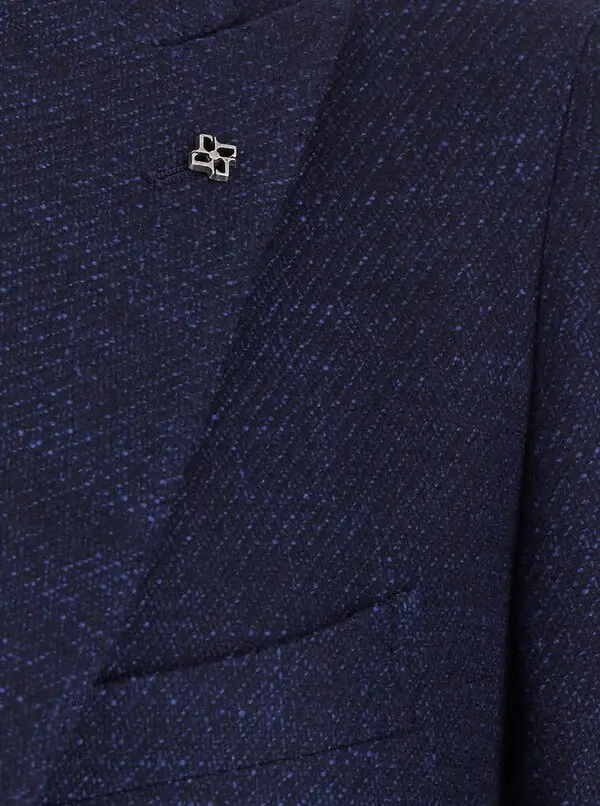 Tagliatore Blue Single-breasted Jacket With Peak Revers And Brooch On The Front In Wool For