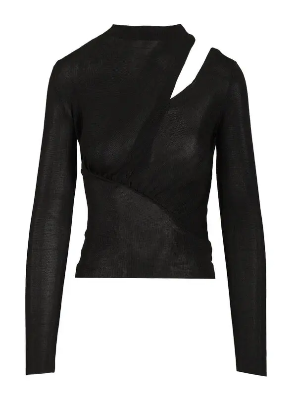 SELF-PORTRAIT Viscose Knit Top - Black