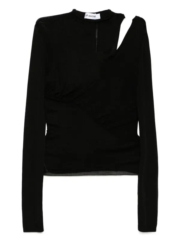 SELF-PORTRAIT Viscose Knit Top - Black
