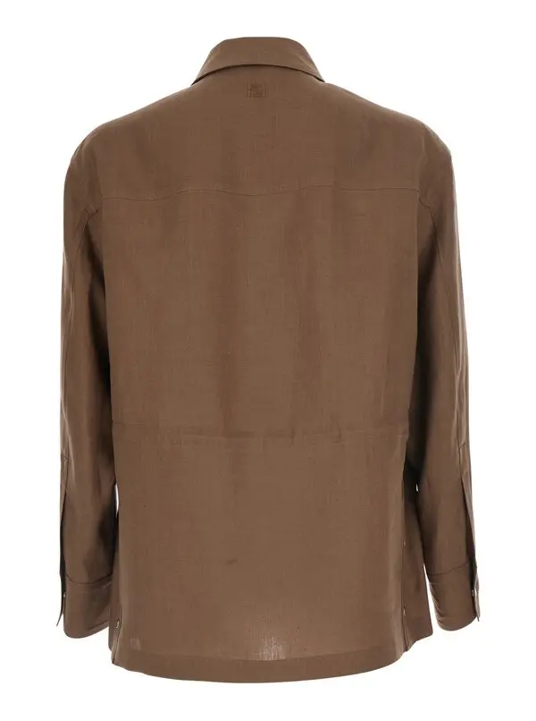 Fendi Brown Jacket With Classic Collar And Four Patch Pockets On The Front In Linen For