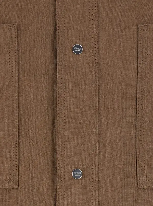 Fendi Brown Jacket With Classic Collar And Four Patch Pockets On The Front In Linen For