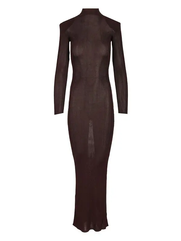 SELF-PORTRAIT Viscose Knit Sweater Dress - Brown