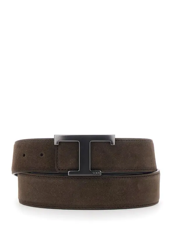 TOD'S Brown Belt With T Buckle Closure In Suede For - Multicolor