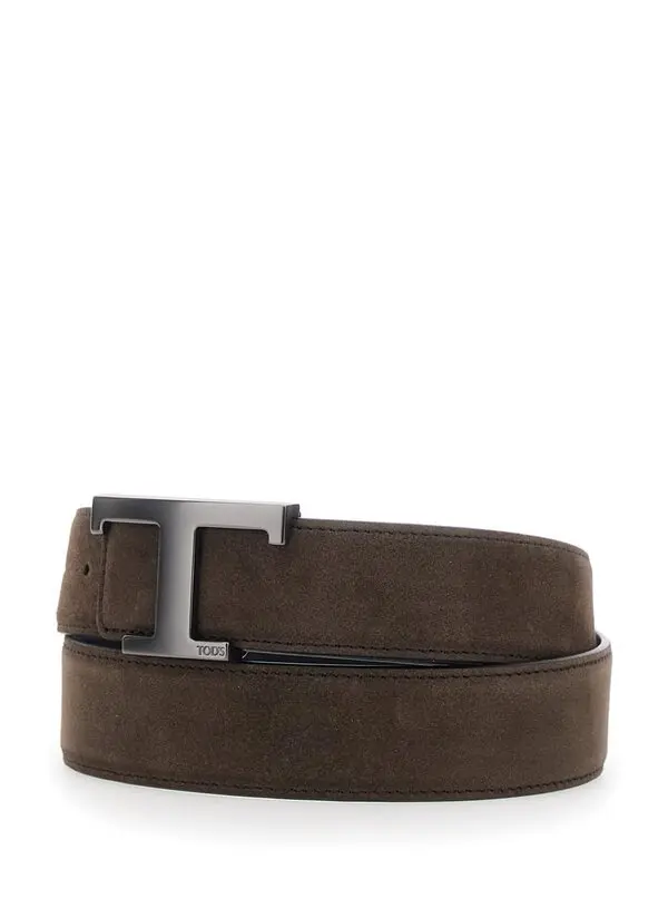 TOD'S Brown Belt With T Buckle Closure In Suede For - Multicolor