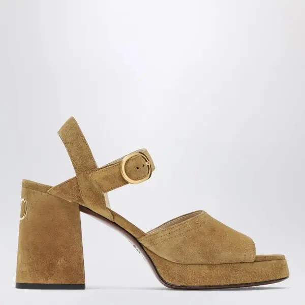 Valentino Garavani Fawcette Platform Sandals In Split Leather - Cream