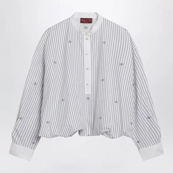 Gucci Striped Cotton Blouse With Gg Embroidery - Purple