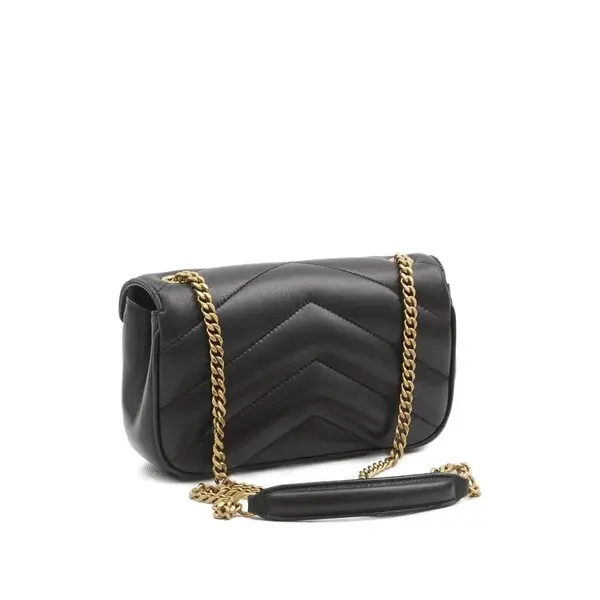 Saint Laurent Chevron Satchel Cross Body Bag - Black